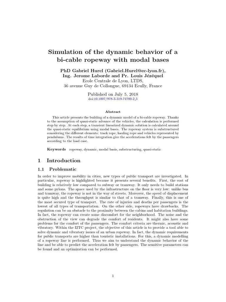 Master 2018 - Hurel - Simulation - Ropeway | PDF | Normal Mode | Force