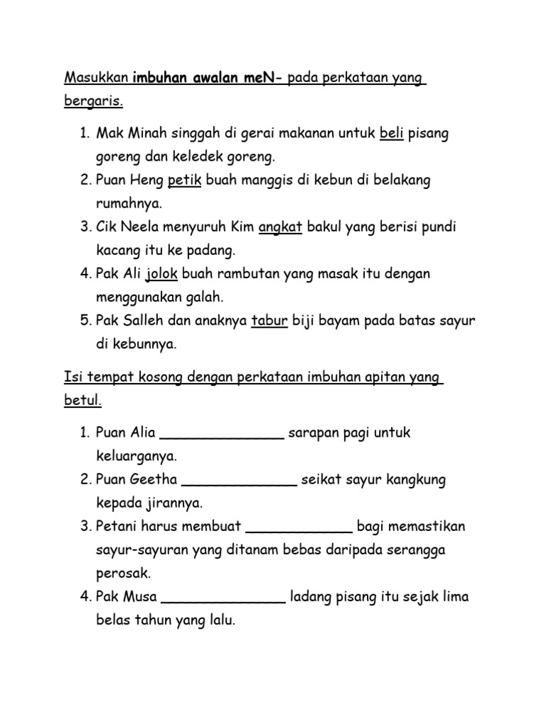 Masukkan Imbuhan Awalan Men | PDF