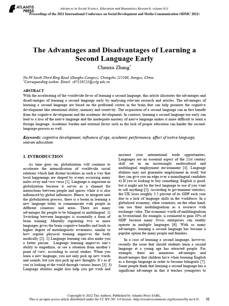 The Advantages and Disadvantages of Learning A Second Language Early ...