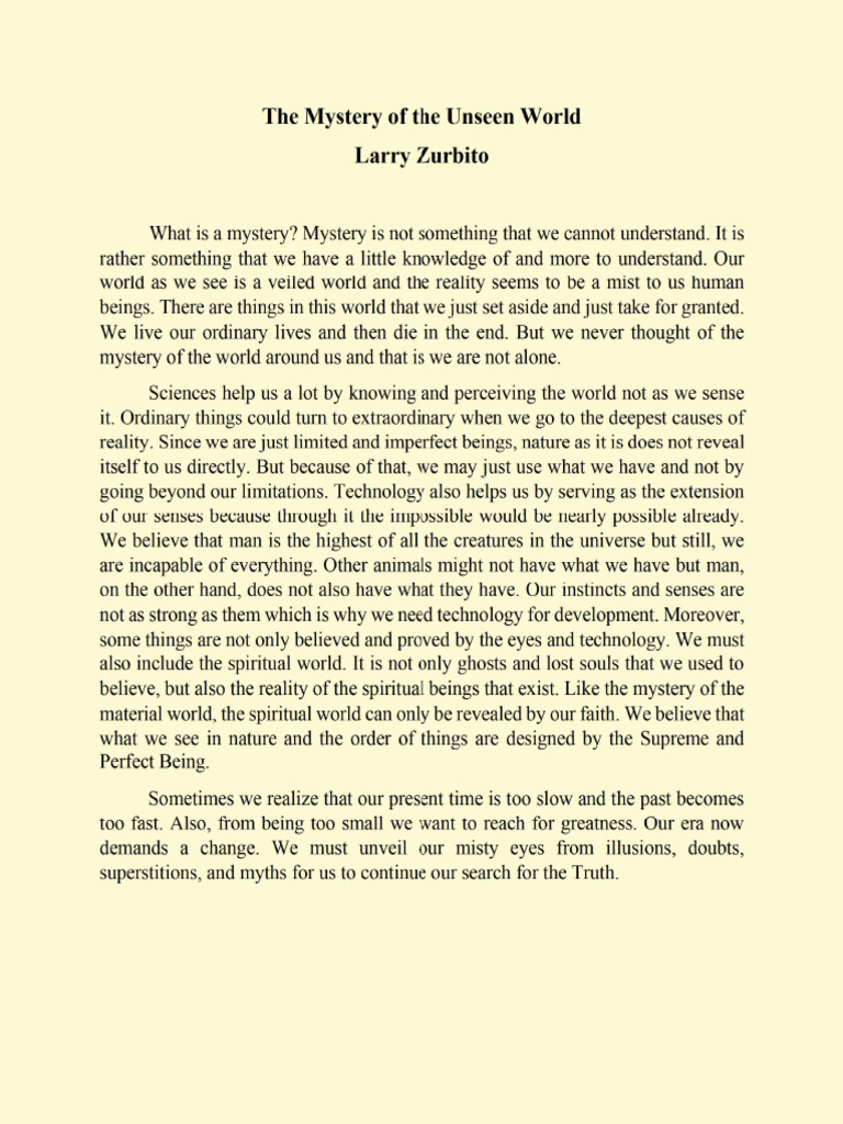 The Mystery of the Unseen World PF | PDF