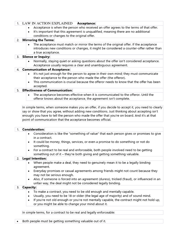 LAW IN ACTION EXPLAINED Acceptance | PDF | Offer And Acceptance ...