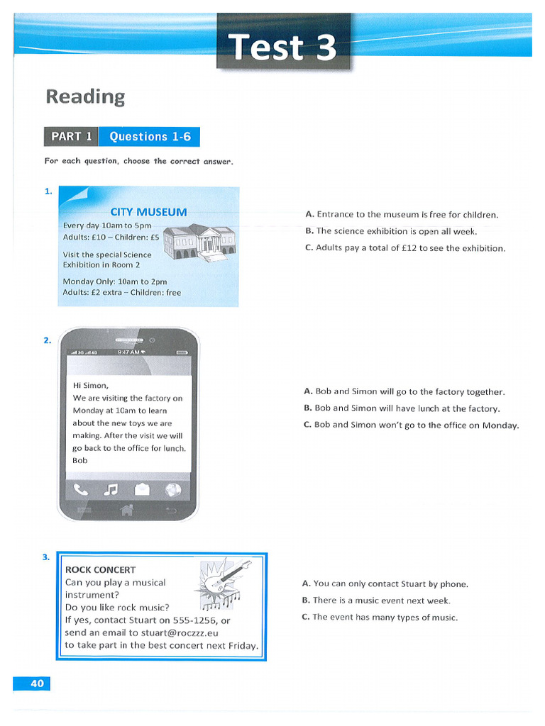 b1 reading part 1. practice 3 | PDF