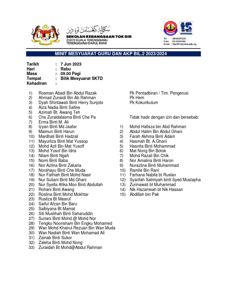 2 - Minit Mesyuarat Guru Dan Akp Bil - 2 - 2023 | PDF 2 - Minit Mesyuarat Guru Dan Akp Bil - 2 - 2023 | PDF