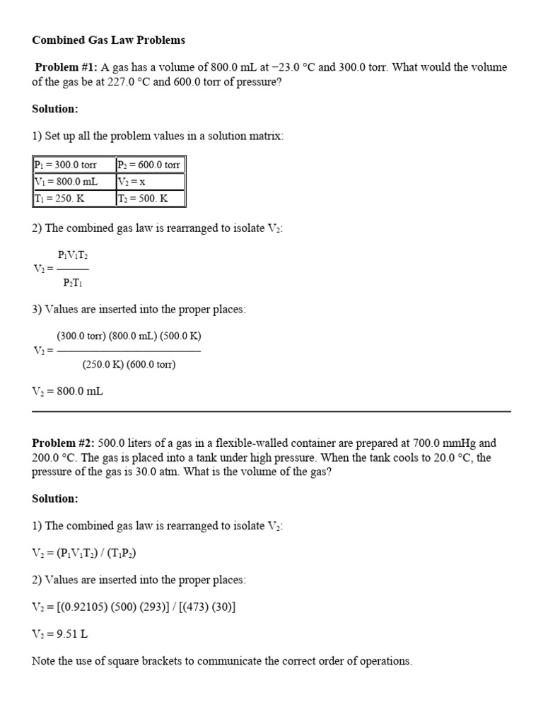 Combined Gas Law Problems | PDF | Gases | Chemical Process Engineering