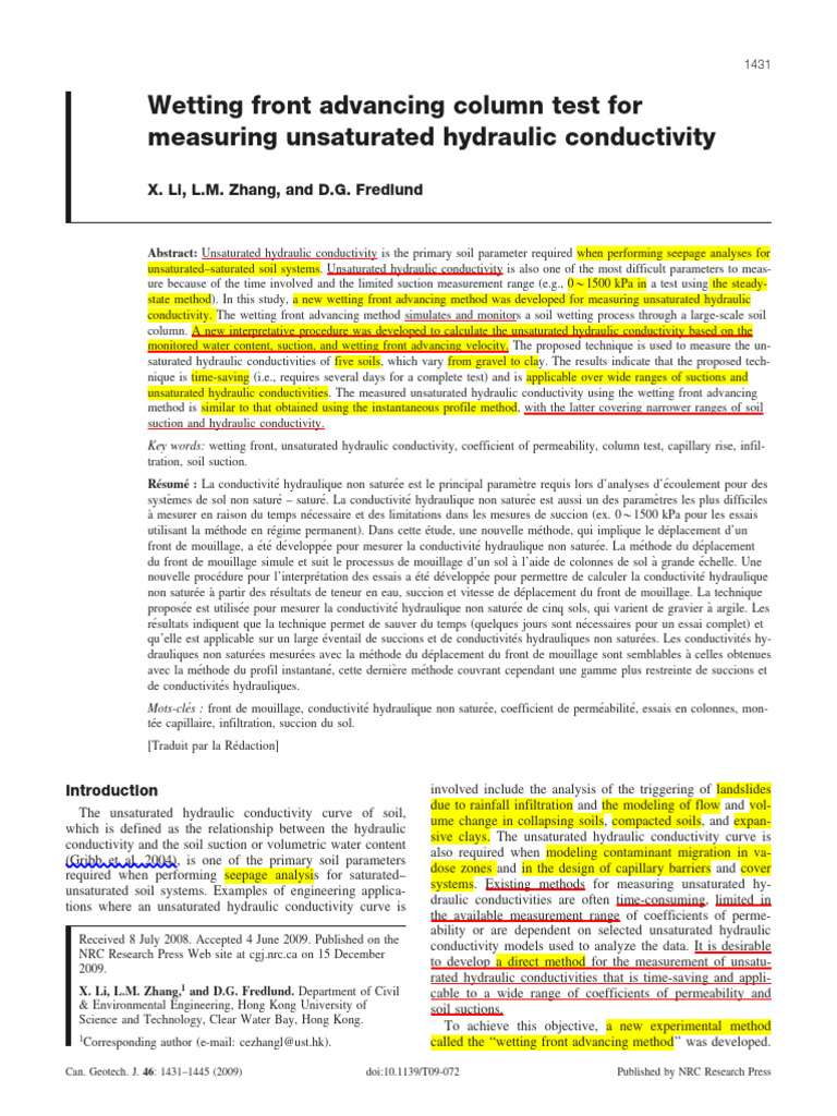 Li et al. (2009) wetting front advancing column test | PDF | Silt ...