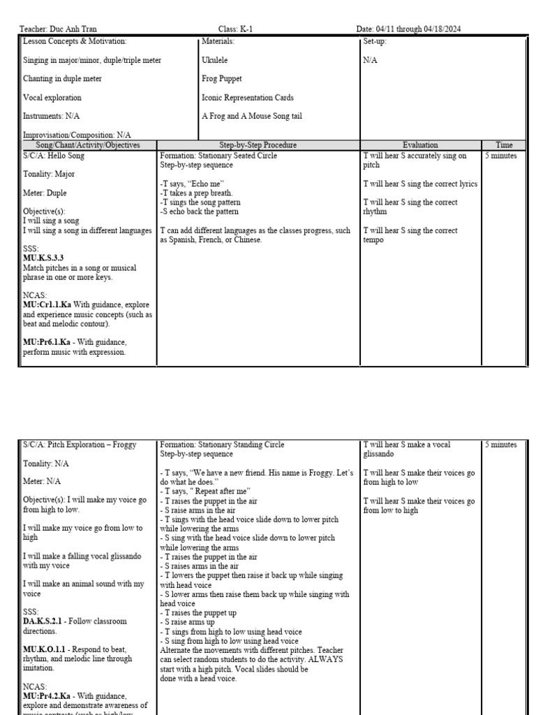 LP Week of 04-08 k-1 | PDF | Rhythm | Singing