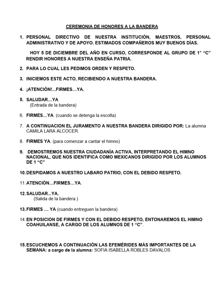 Ceremonia de Honores a La Bandera | PDF