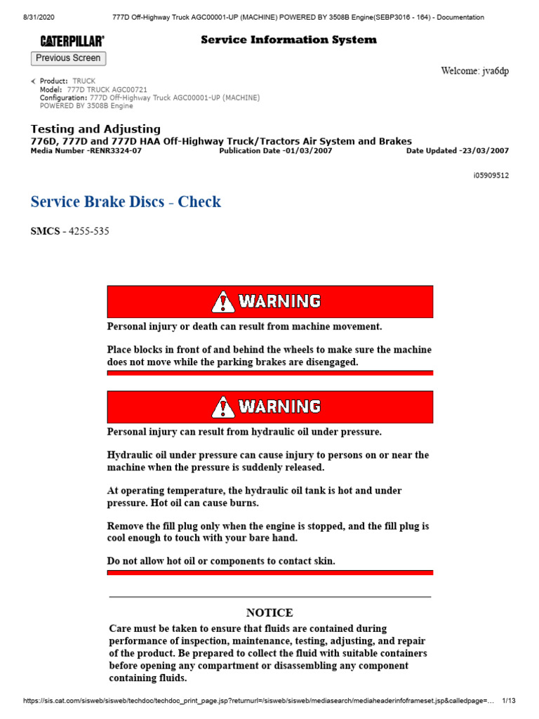 777D Service Brake Discs - Check | PDF | Brake | Piston