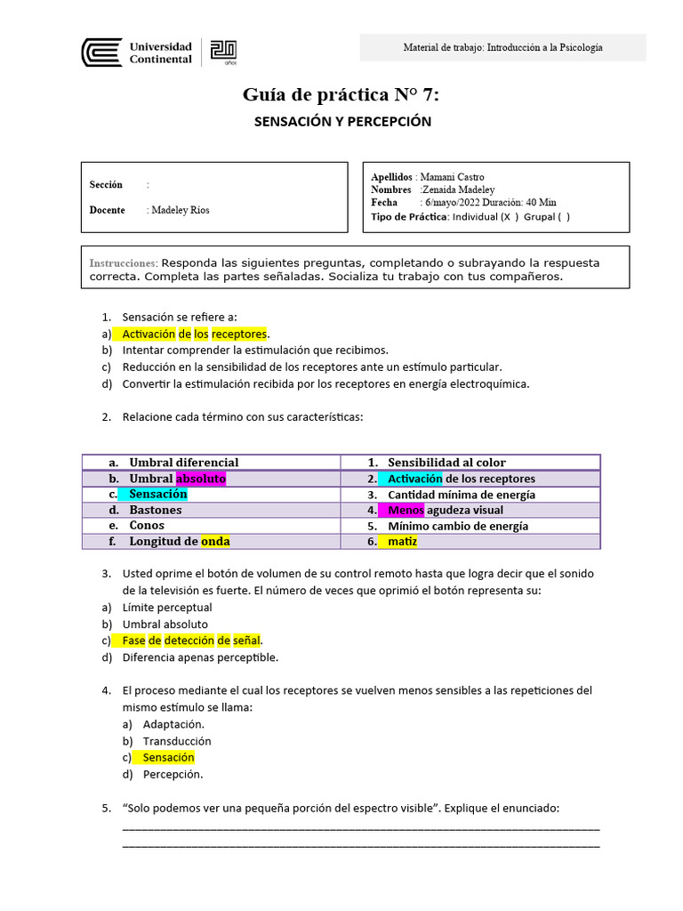 Guia de Clase 07 | PDF | Oído | Percepción