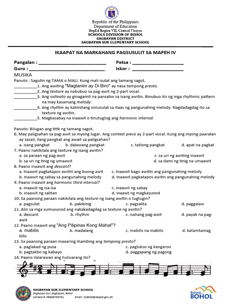 Ikaapat Na Markahang Pagsusulit Sa MAPEH IV | PDF