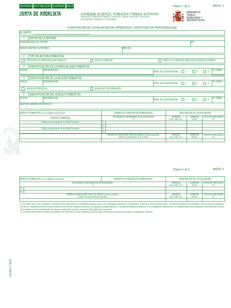 002405-A05-V02-00 Anexo V Planif Evaluac CP | PDF | Evaluación
