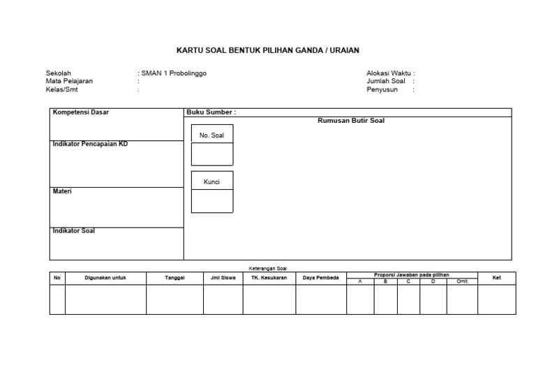 Format Kartu Soal | PDF