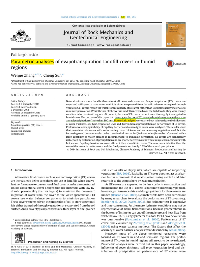 Zhang & Sun (2014) Parametric Analyses of ET Landfill Covers | PDF ... Zhang & Sun (2014) Parametric Analyses of ET Landfill Covers | PDF ...
