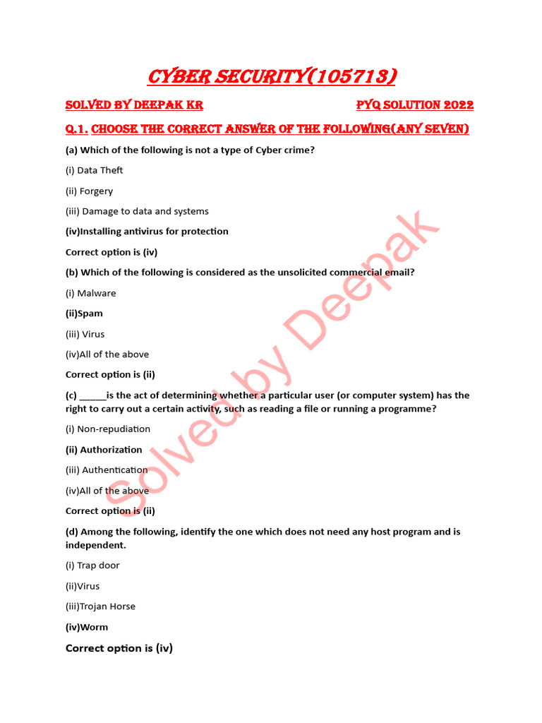 Cyber Security Pyq Solution 2022 | PDF | Security | Computer Security