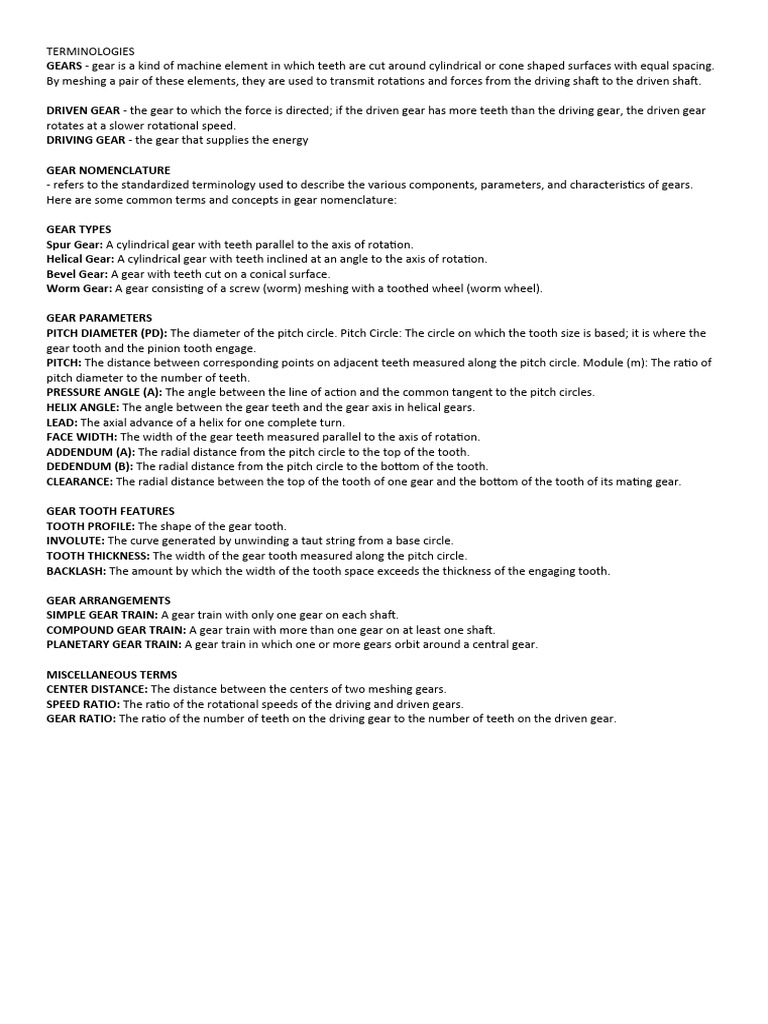 Gear Terminology and Nomenclature | PDF | Gear | Mechanical Engineering