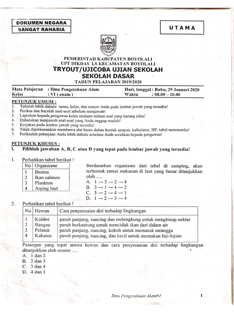 Soal IPA Tryout 1 | PDF