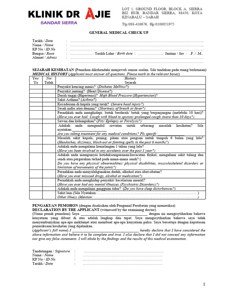 General Medical CHeck Up KDA SIerra New | PDF | Kesehatan Holistik