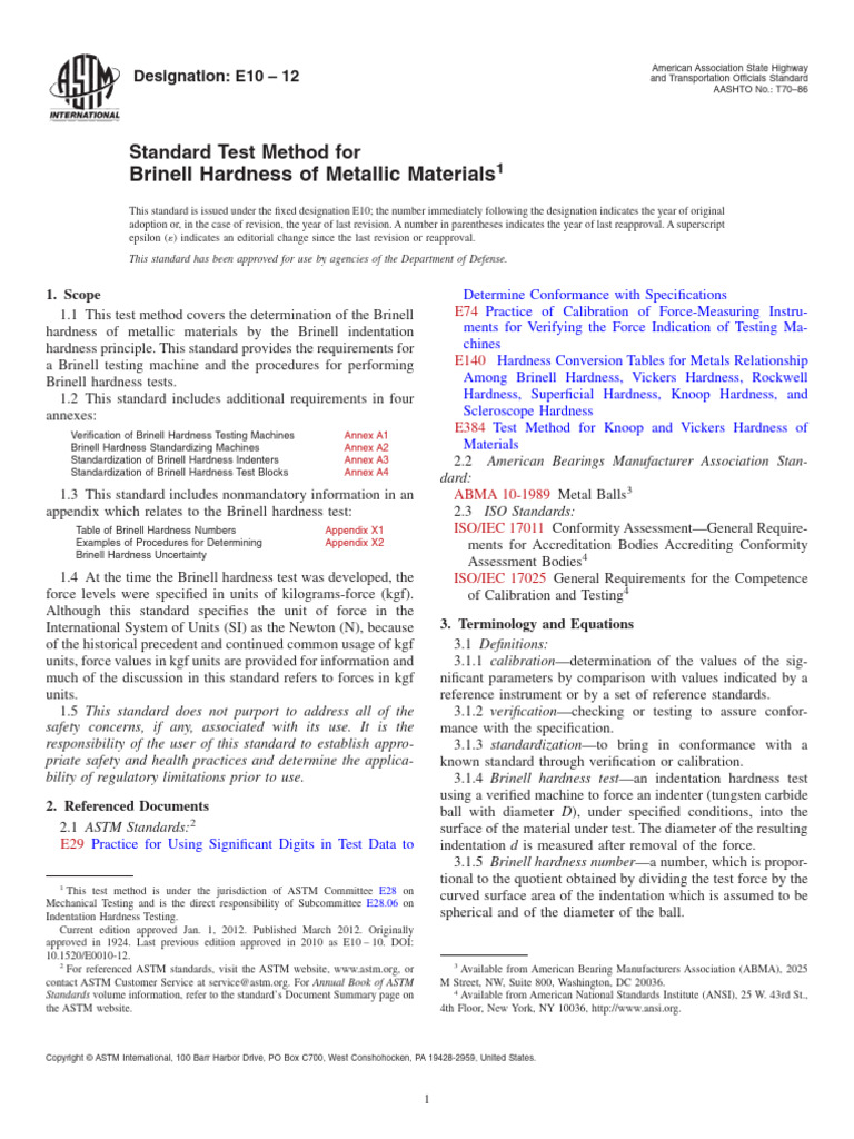 Astm E10 - 12 | Download Free PDF | Hardness | Verification And Validation