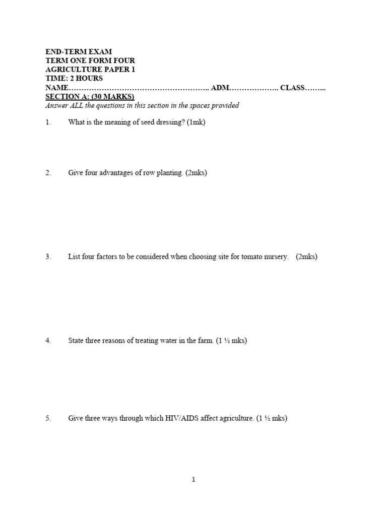 AGRI F4 PP1 Teacher - Co - Ke | PDF | Agriculture | Food Industry