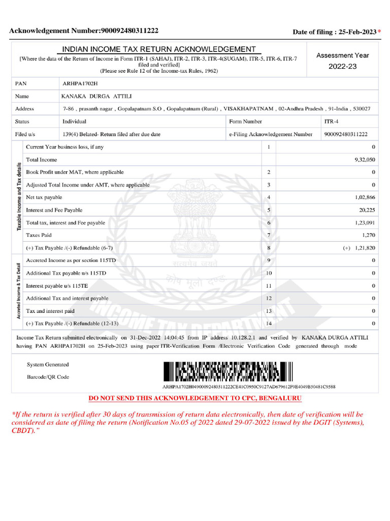 22-23 INCOMETAX Returns | PDF