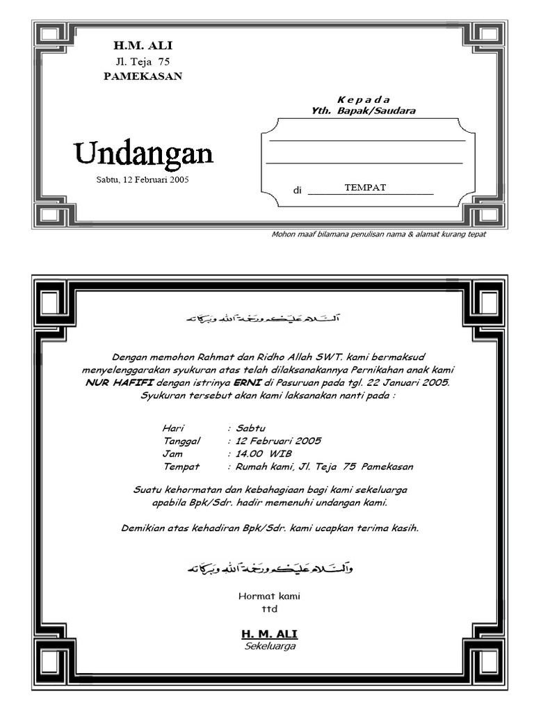 MODEL UNDANGAN Hajatan 1 Lembar | PDF