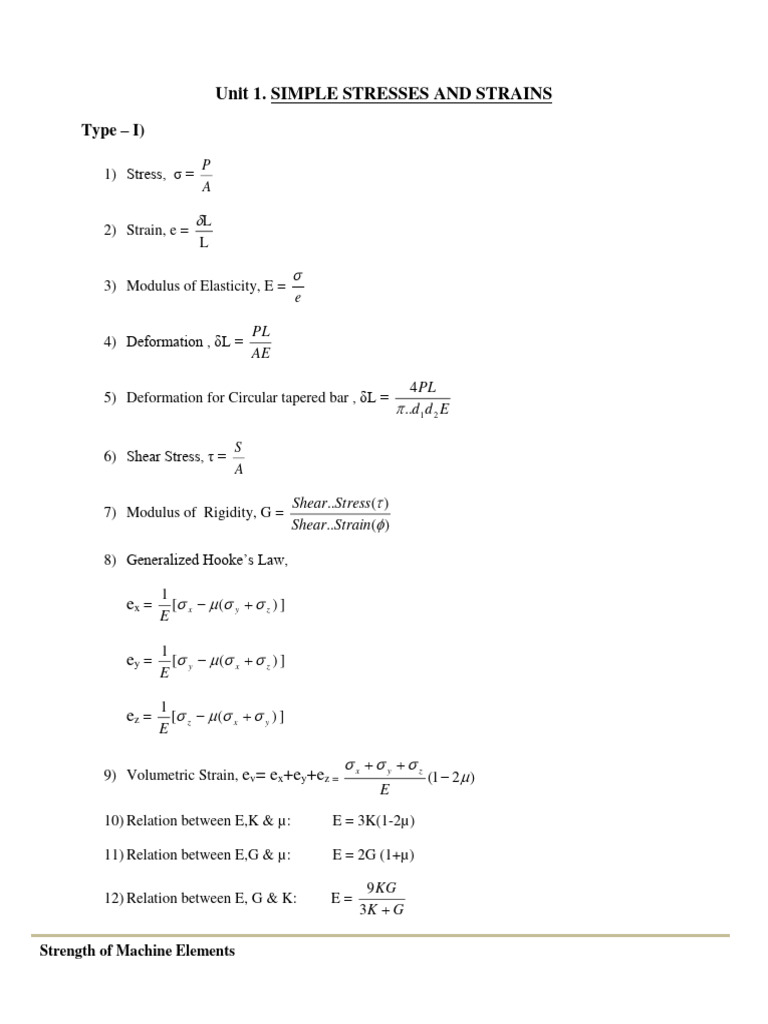 SOM Formulae | PDF | Strength Of Materials | Bending
