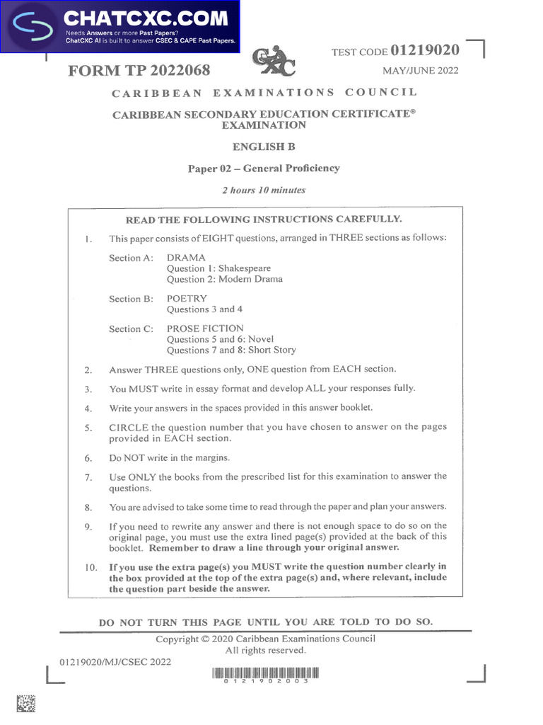 Csec English B p2 2022 | PDF