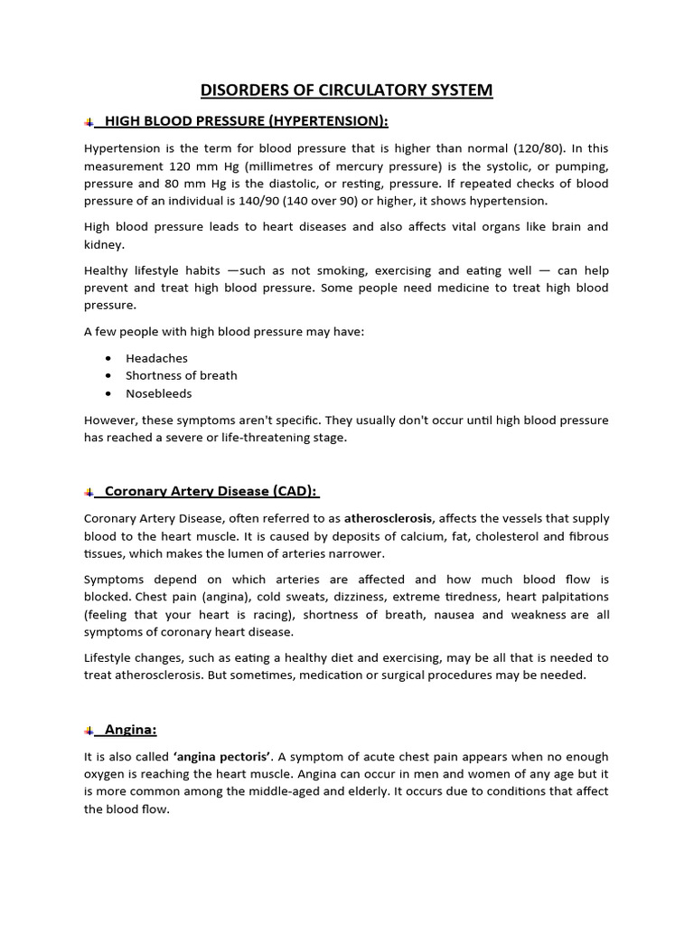 Disorders of Circulatory System | PDF | Heart | Coronary Artery Disease
