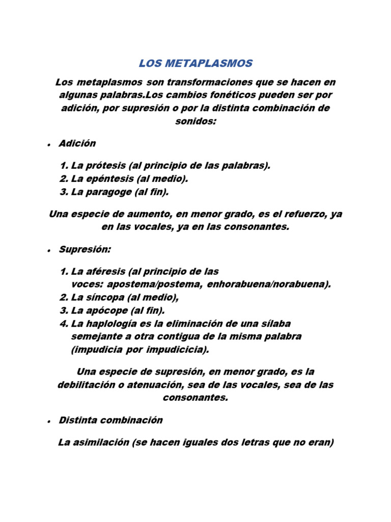 Los Metaplasmos | Descargar gratis PDF | Palabra | Sílaba