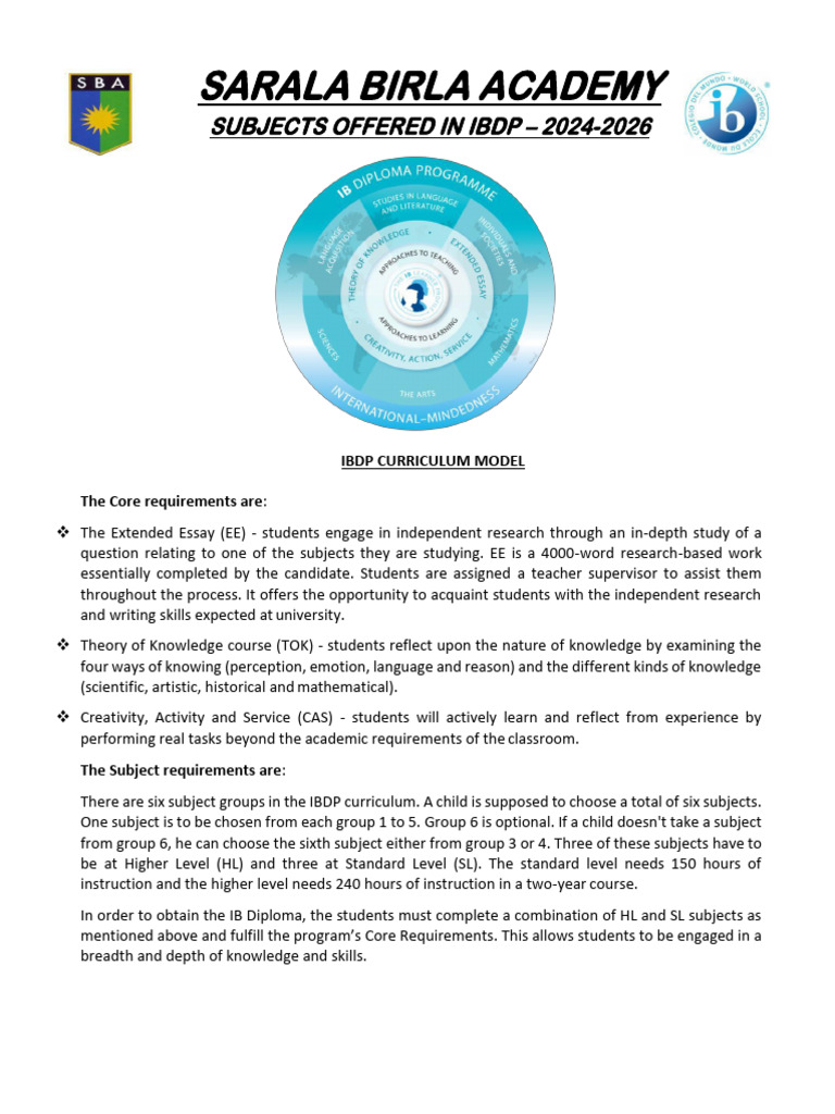 IBDP Subjects Offered 2024-2026 | PDF | Science
