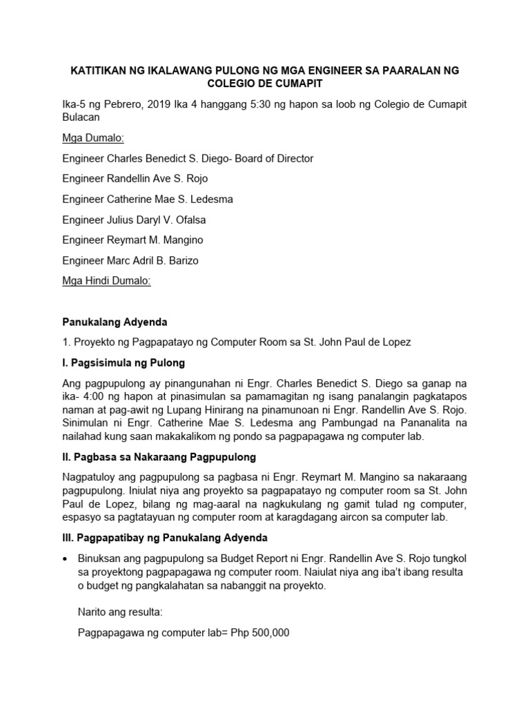 Katitikan NG Pagpupulong | PDF