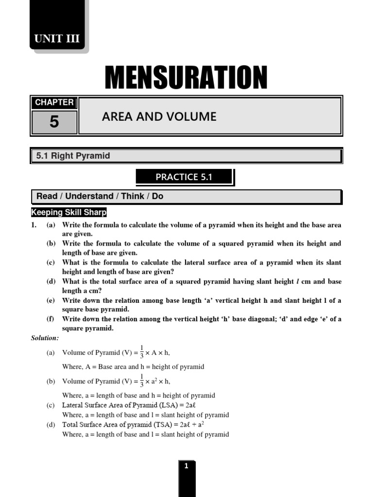 Chapter 5, Mensuration | PDF | Area | Volume