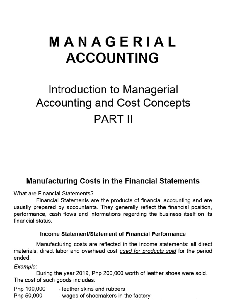 Introduction To Managerial Accounting and Cost Concepts | PDF | Cost Of ...