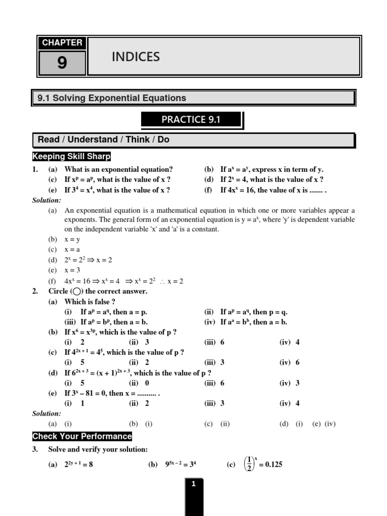 Chapter 9, Indices | PDF | Equations | Exponential Function