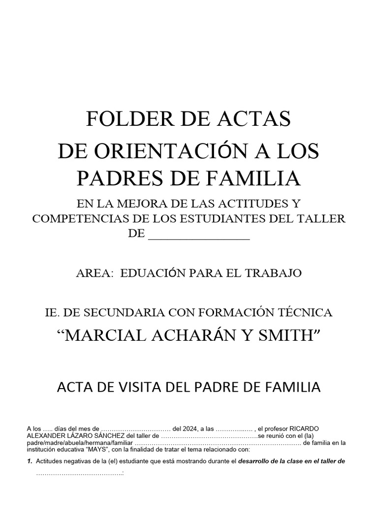Ficha-Acta de Visita Del Apoderado Del Estudiante | PDF | Arte