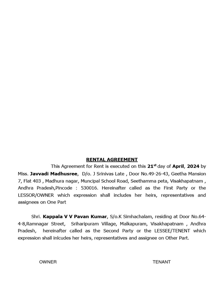 Rental Agreement Draft (1) (4) | PDF | Lease | Leasehold Estate