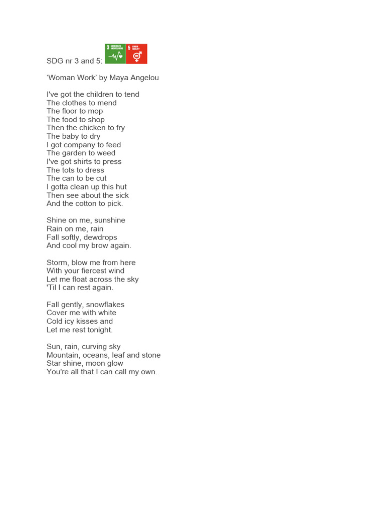 Maya Angelou's "Woman Work" Poem | PDF