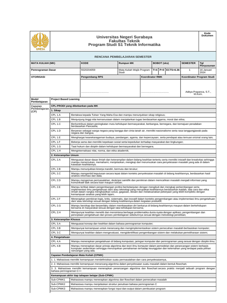 RPS Pemrograman Dasar | PDF | Karier & Perkembangan