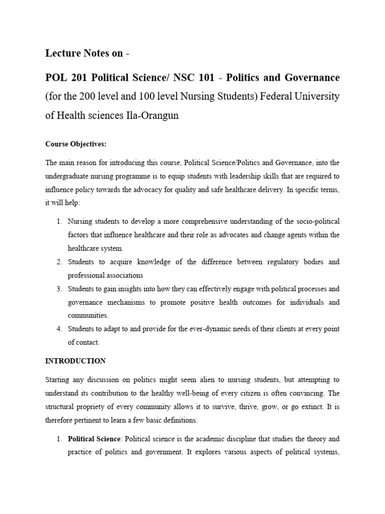 Political Science - Lecture - Note | PDF | Health Care | Nursing