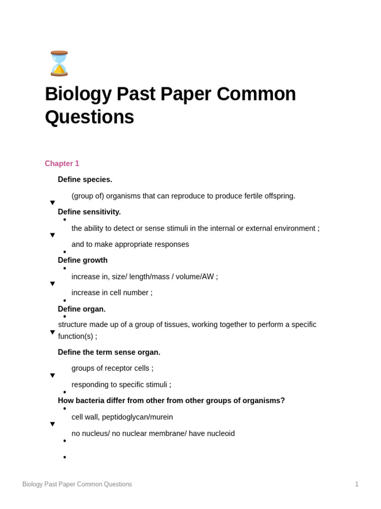 Biology Past Paper Common Questions | PDF | Digestion | Immune System
