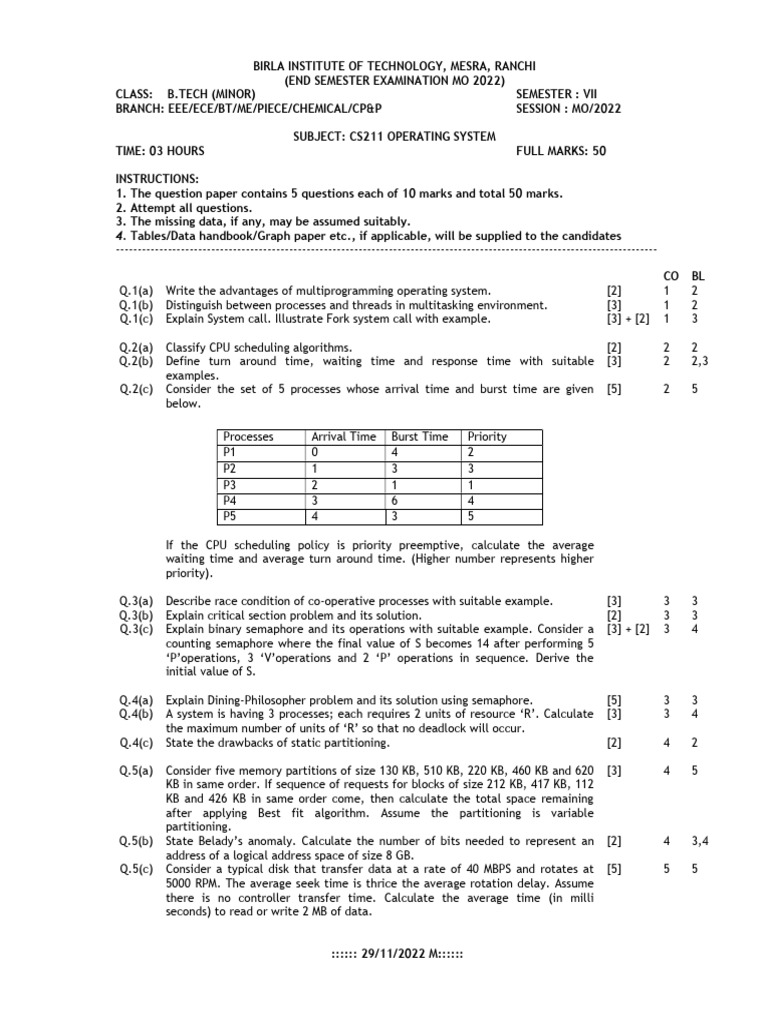 CS211 Operating System - M (End - Mo22) | PDF | Operating System Technology | Concurrency ...