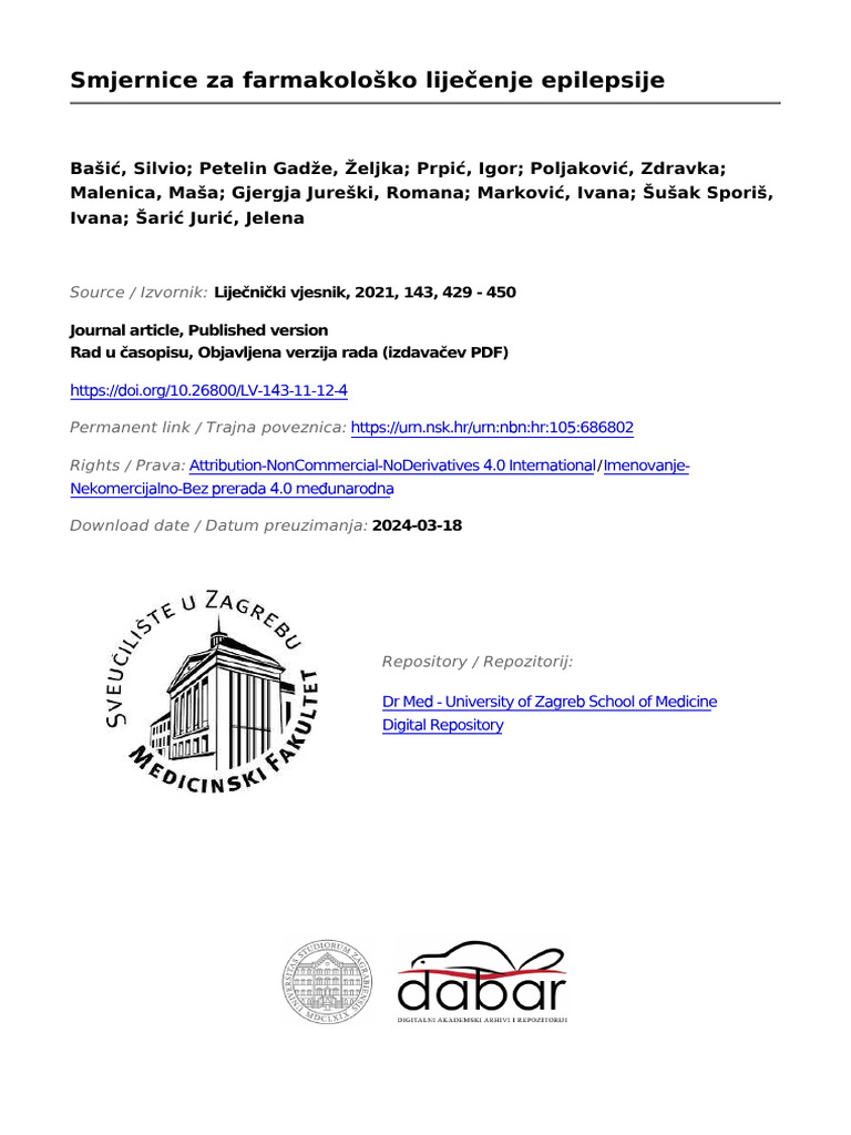 Basic 2021 Smjernice Za Farmakolosko Lijecenje Epilepsije Mef 3983 ...