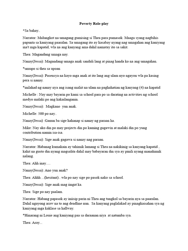 Poverty Role Play G 5 | PDF