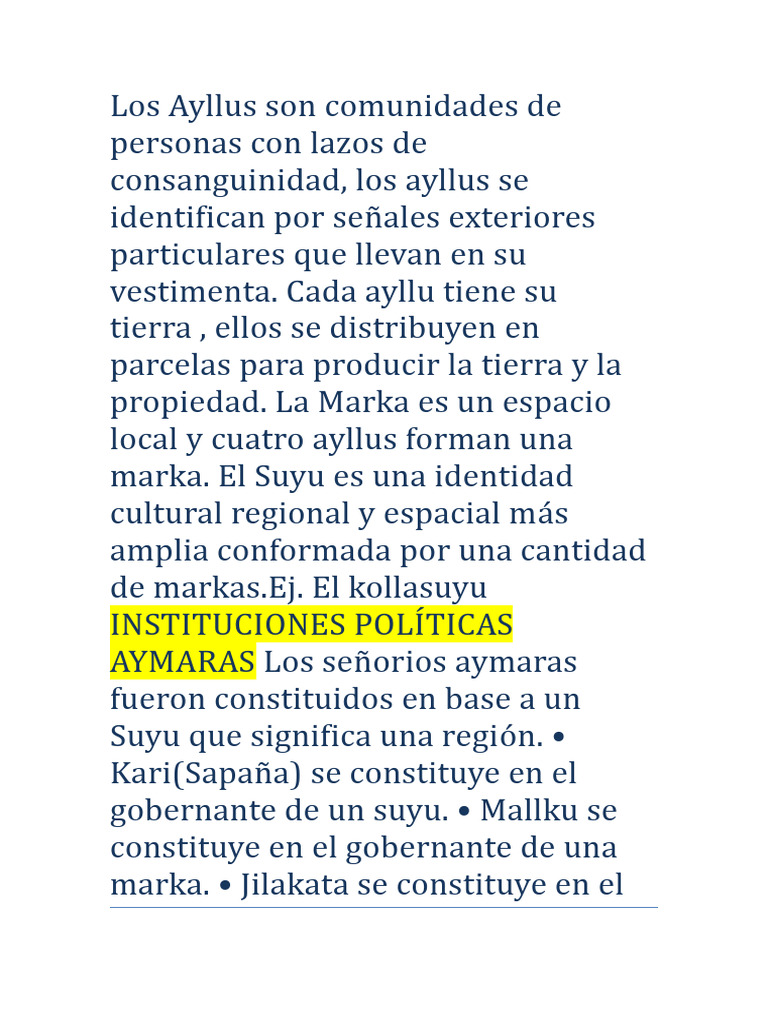 Los Ayllus Son Comunidades de Personas Con Lazos de Consanguinidad ...
