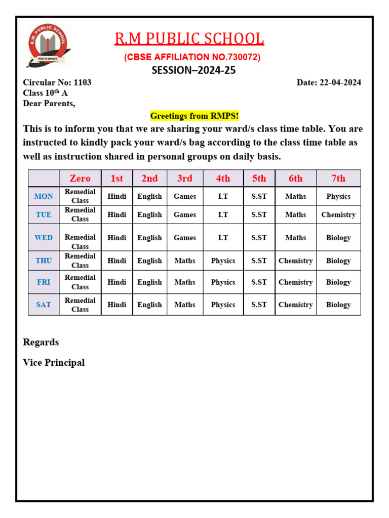 10th A Time Table | PDF