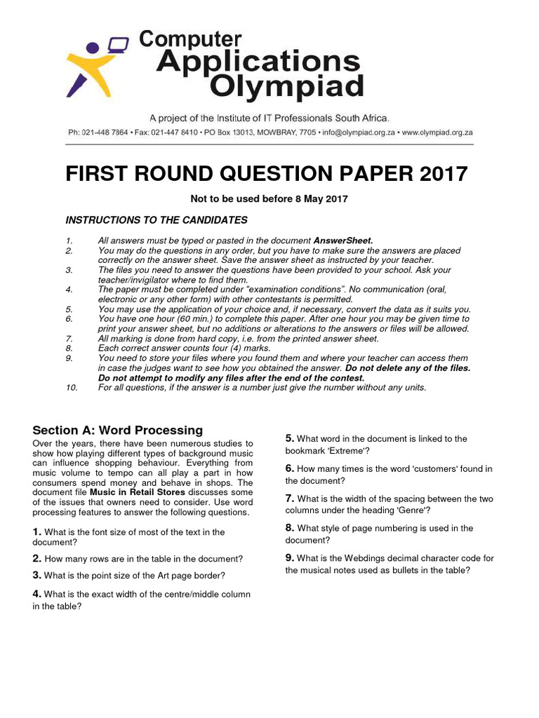 2017 AO School Round 1 | PDF | Computer File | Computing