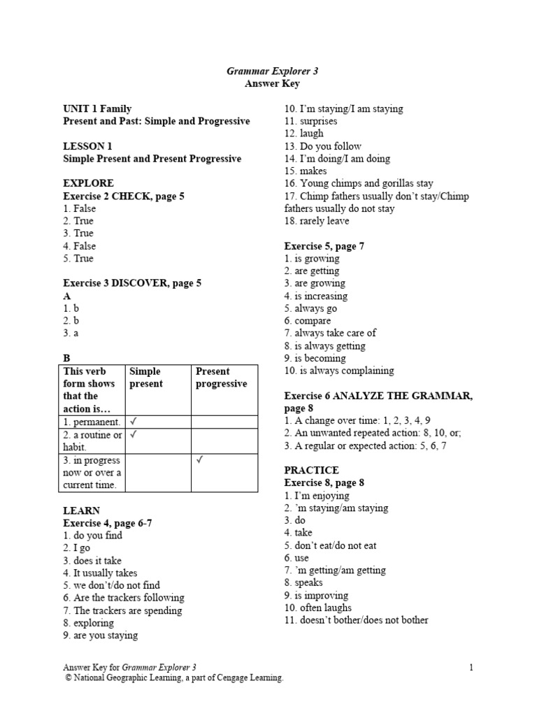 Grammar Explorer 3 ANSWER KEY | PDF | Perfect (Grammar)