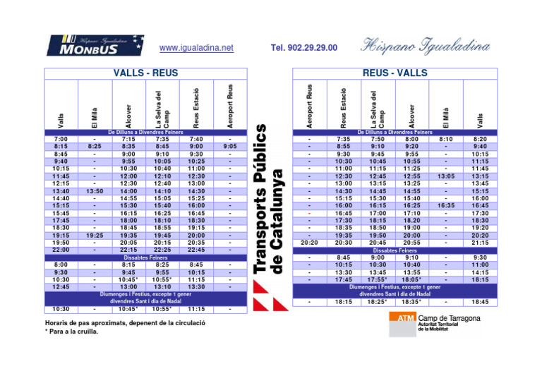 Horaris Busos Hispano Igualadina 0 | PDF