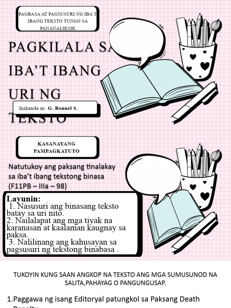 Aralin 1 Pagkilala Sa Ibat Ibang Uri NG Teksto | PDF