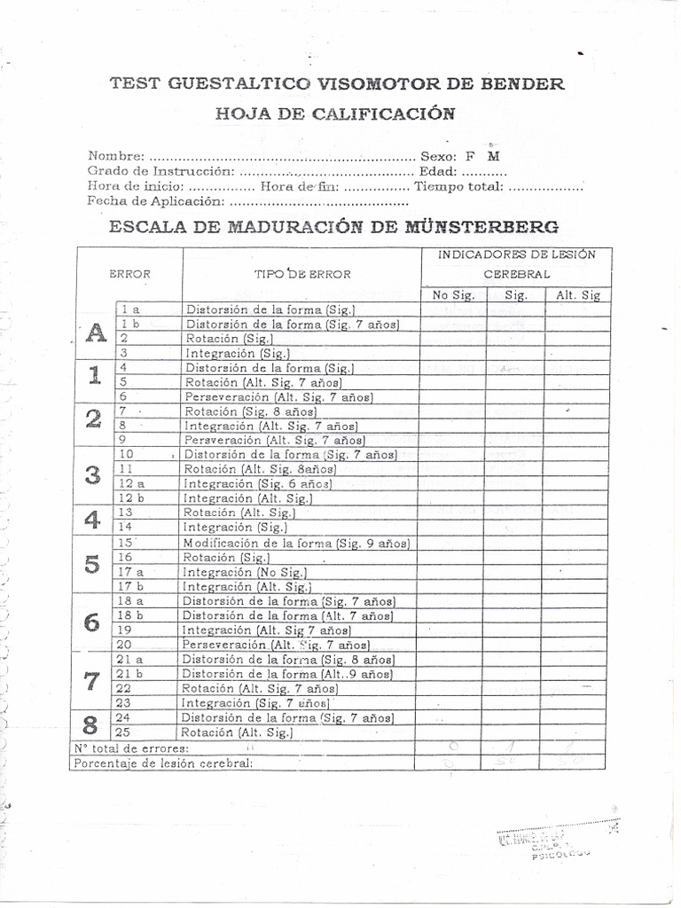 Test de Bender (Hoja de Corrección) | PDF